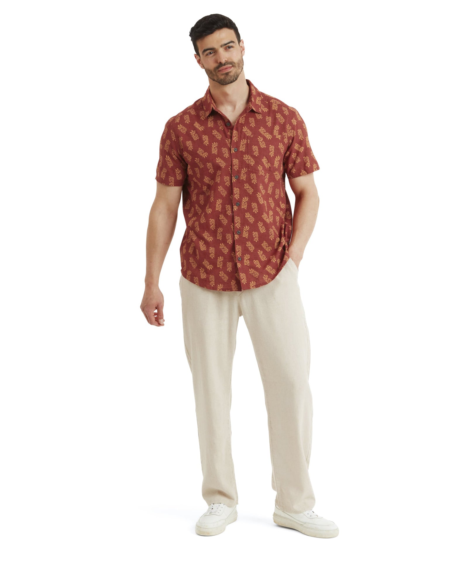 Mens Indi Floral Shortsleeve Shirt Clay Red | Sherpa Adventure Gear